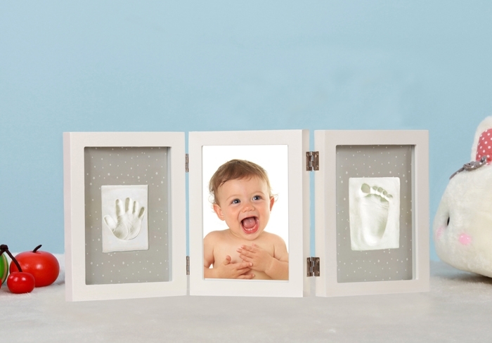 MRFK - Fotoram Tresidig Med 2 Avtryck Grå/Blå/Rosa Bakgrund