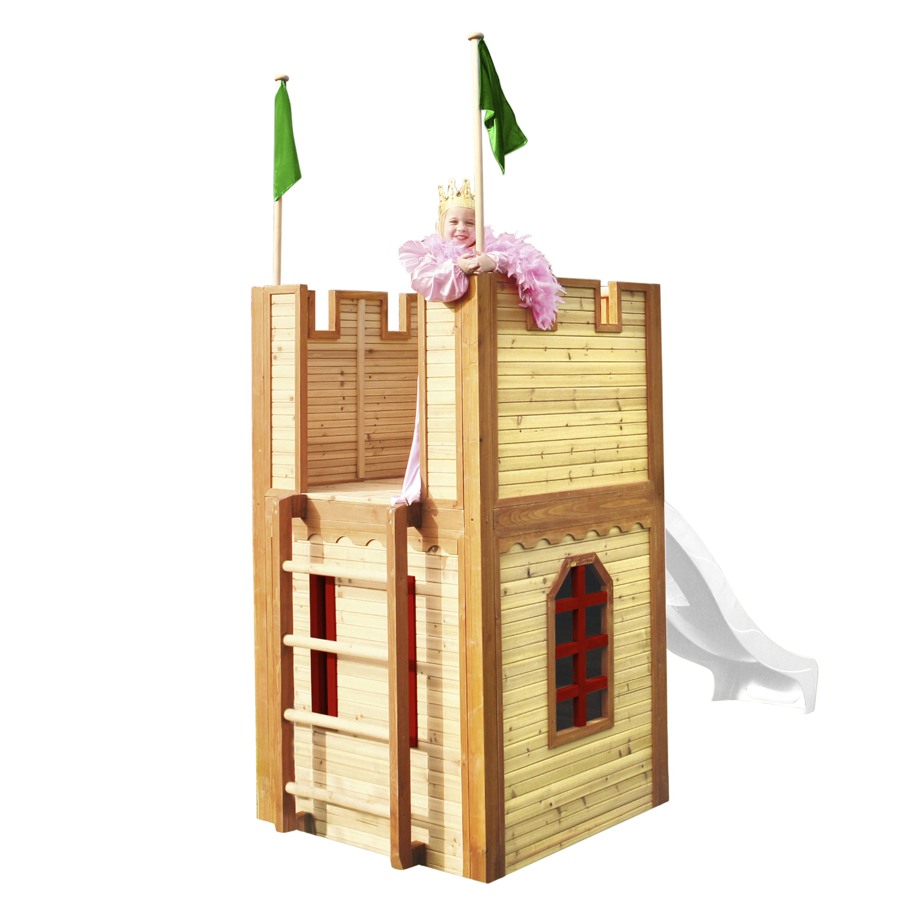 Lekstuga - Arthur Brun/Röd Med Rutschkana - Litenleker.se