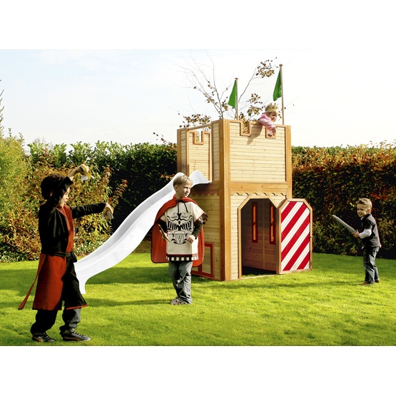 Lekstuga - Arthur Brun/Röd Med Rutschkana - Litenleker.se