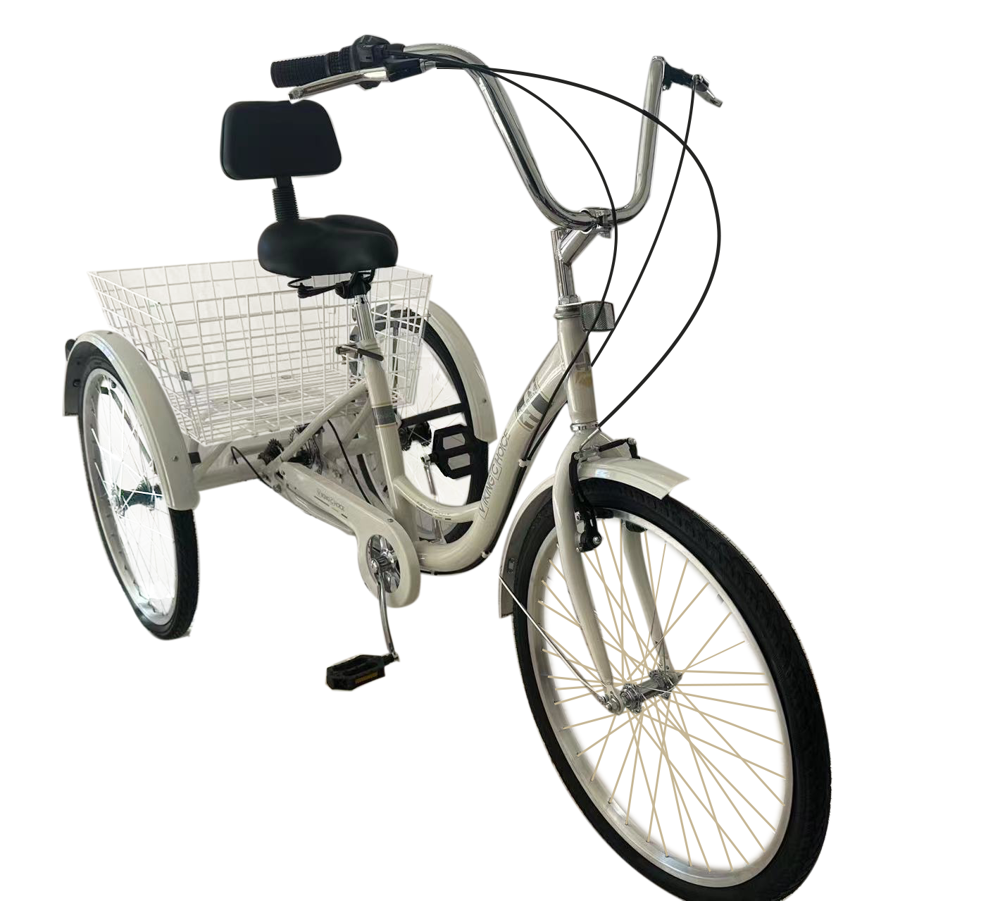 Trehjuling För Vuxna - 7 Växlar - Med Korg - Vit