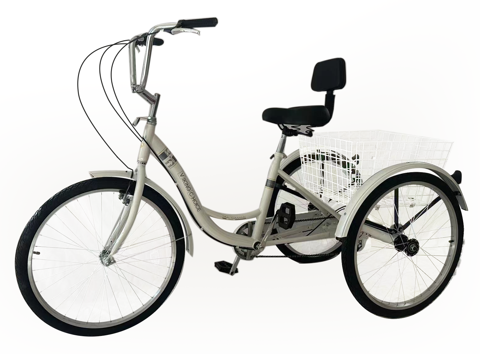 Trehjuling För Vuxna - 7 Växlar - Med Korg - Vit